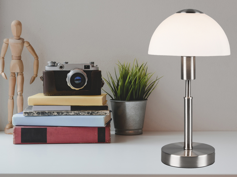 LED Tischleuchte Silber matt Opalglas Schirm, Höhe 33cm / meine ...