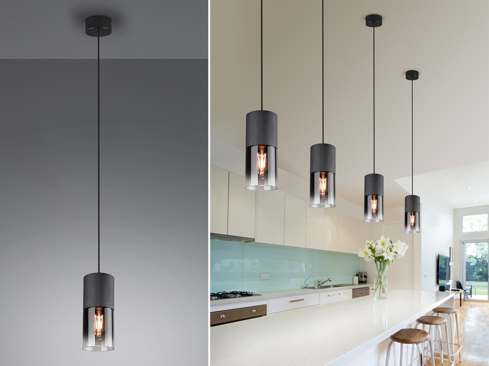 Pendant Lights with Smoke Glass Shade Black Lamps For Over Dining Table ...