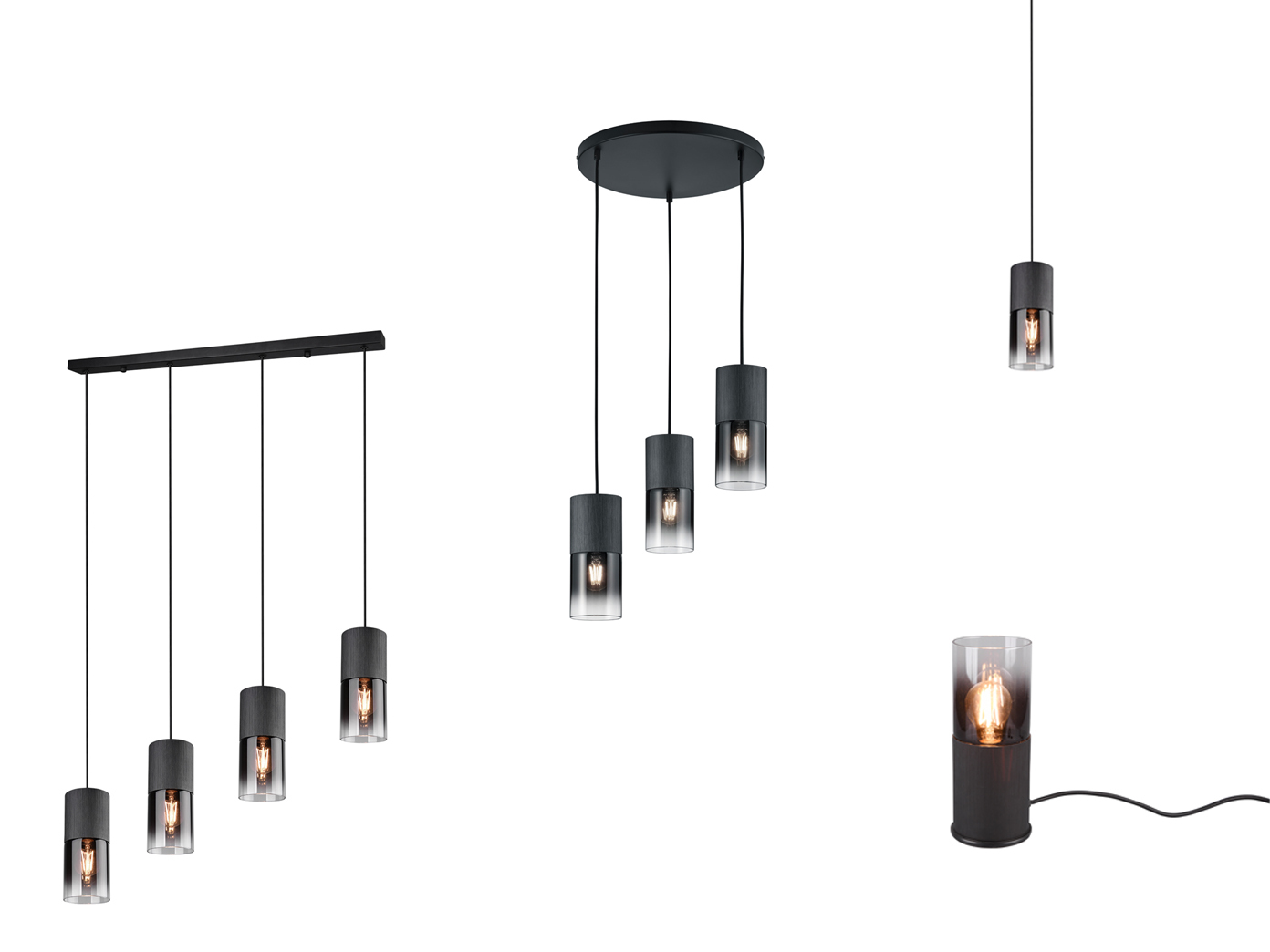 Pendant Lights with Smoke Glass Shade Black Lamps For Over Dining Table ...