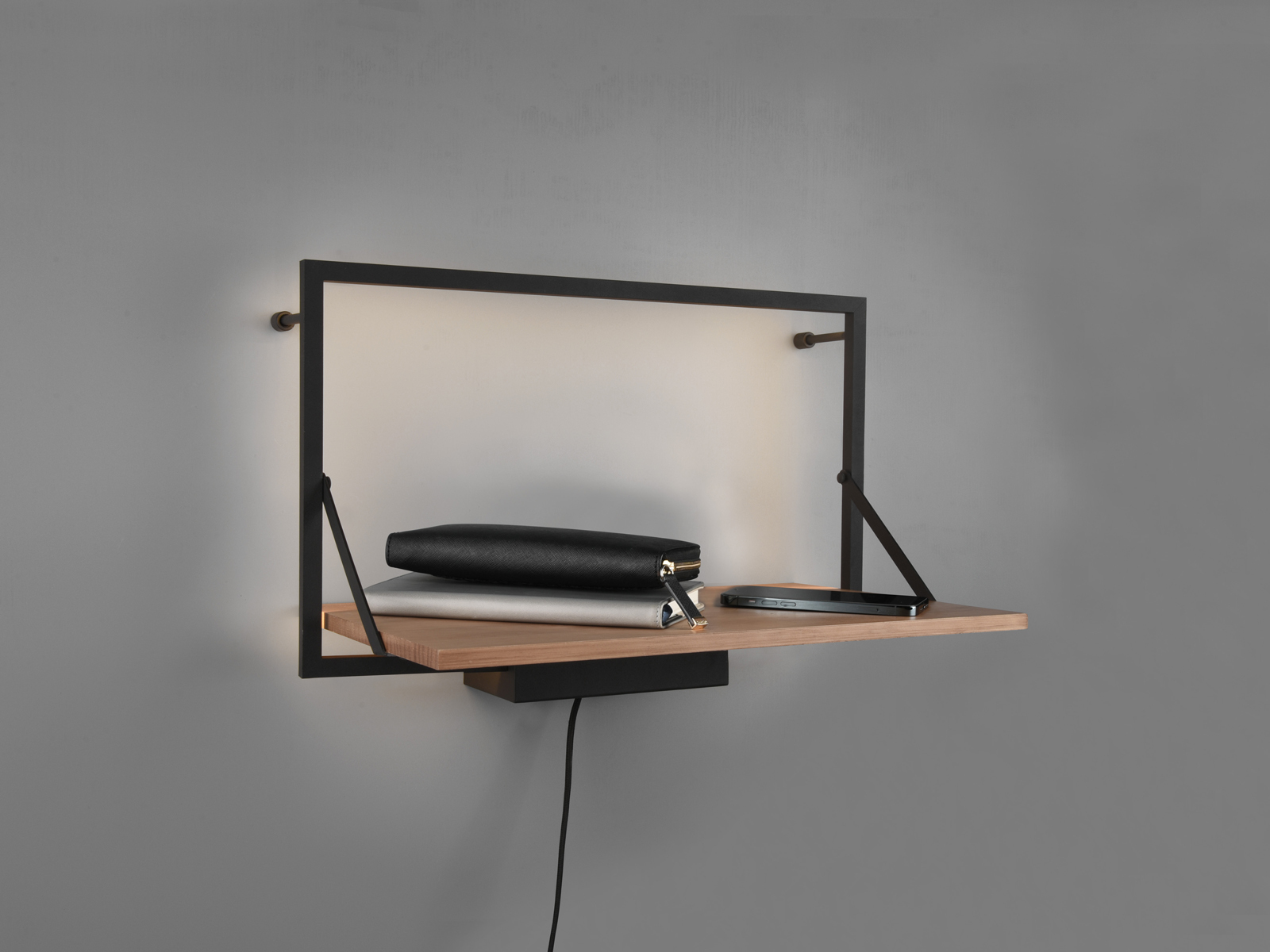 AUSGEFALLENE WANDREGALE METALL Schwarz mit Regalbrett aus Holz & LED ...